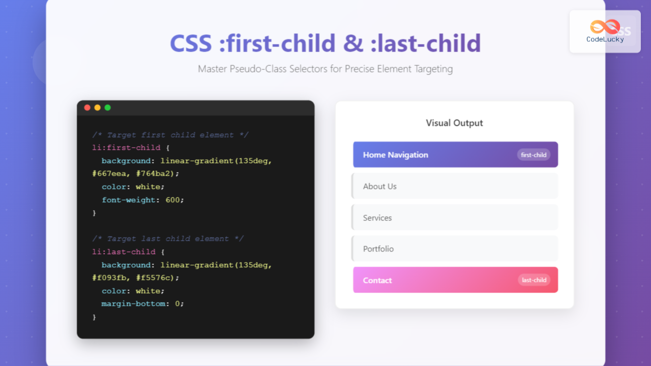 CSS :first-child and :last-child Pseudo-Classes: Complete Guide with Examples - CodeLucky