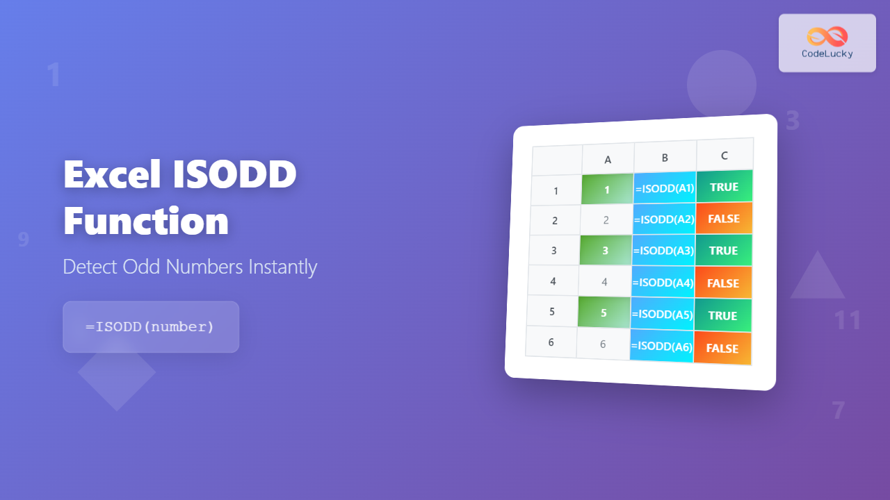 Excel Isodd Function Complete Guide To Odd Number Detection And Validation Codelucky 1427