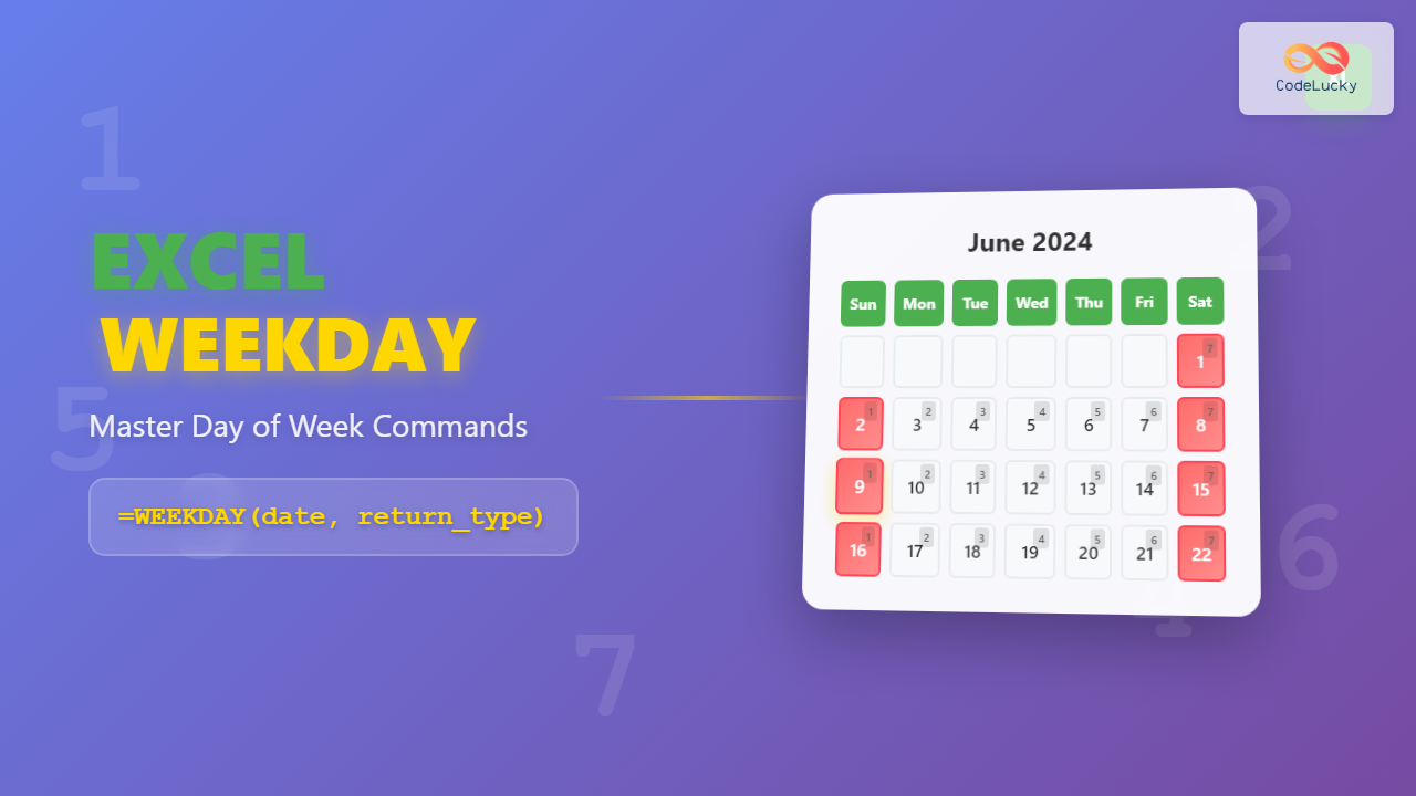 Excel WEEKDAY Function: Complete Guide to Day of Week Commands - CodeLucky