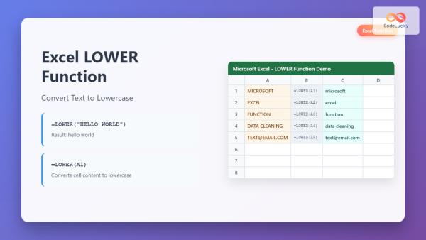 Excel LOWER Function: Convert Text to Lowercase with Syntax Examples - CodeLucky