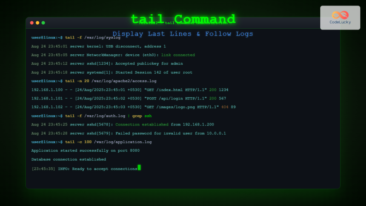 Tail Command Linux Complete Guide To Display Last Lines And Follow Logs In Real Time Codelucky