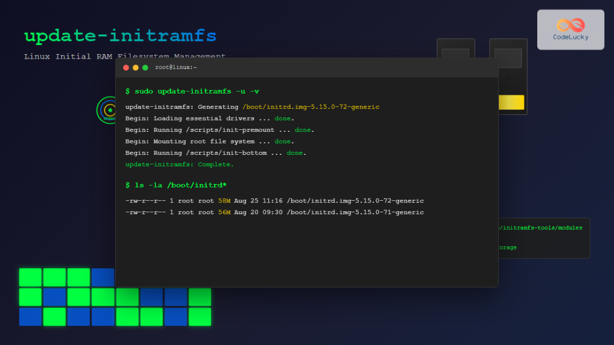 Update Initramfs Command Linux Complete Guide To Initial Ram Filesystem Management Codelucky