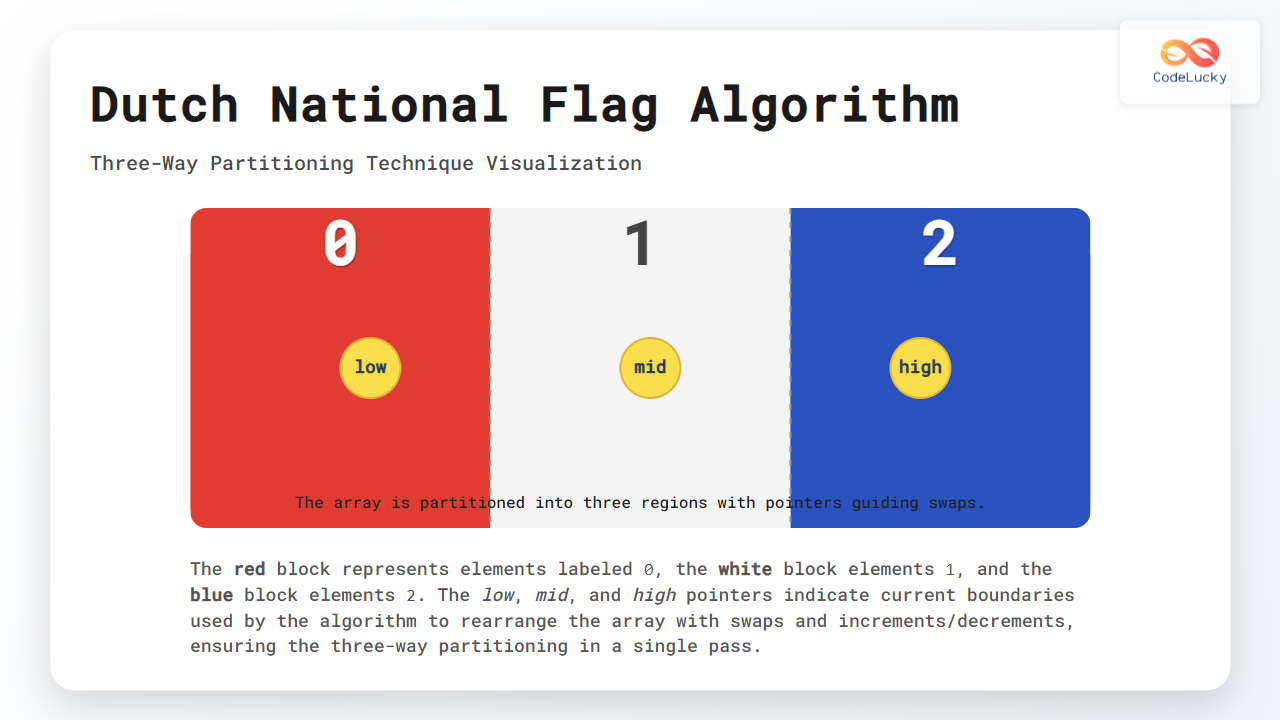 Dutch National Flag Algorithm Three Way Partitioning Technique Explained With Examples Codelucky